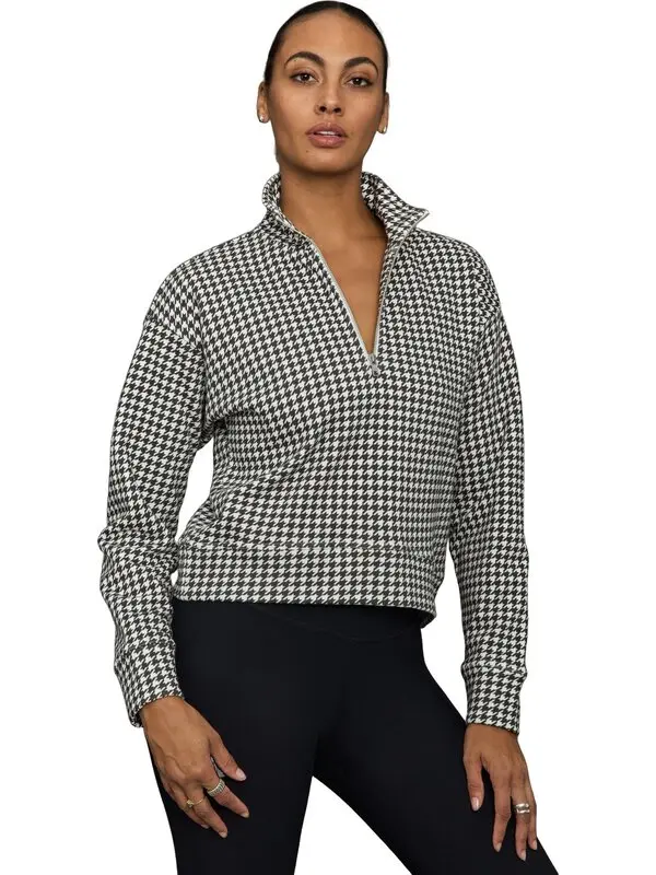 Carbon38 Houndstooth Half Zip - Ivory/faded Black