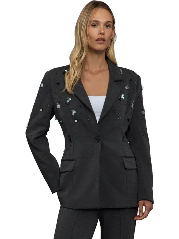Carbon38 Embellished Scuba Blazer - Charcoal
