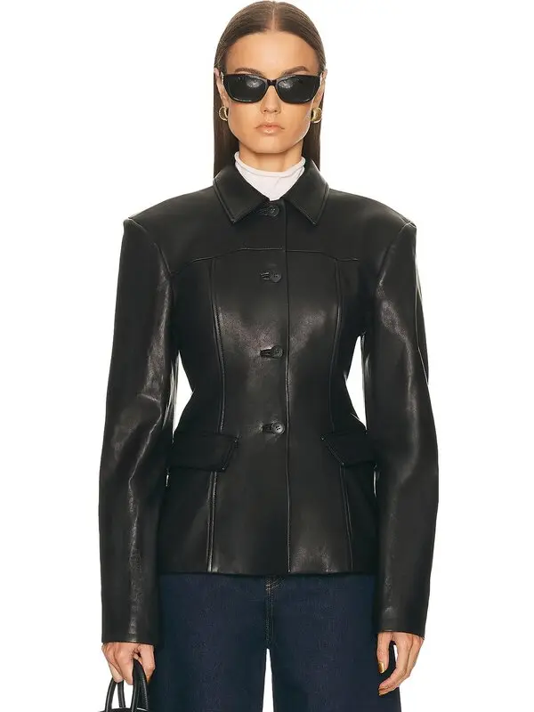 EAVES X Coco Aina Leather Cinched Jacket - Black