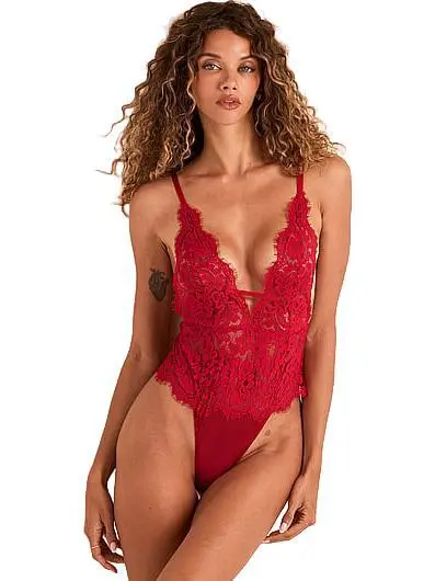 Victoria's Secret Lace Bodysuit With Adjustable Straps - Red