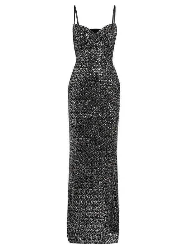 Dolce & Gabbana Cutout Sequined Tulle Gown - Black