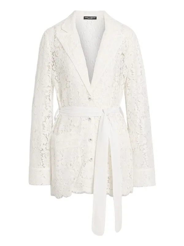 Dolce & Gabbana Belted Corded Lace Blazer - White