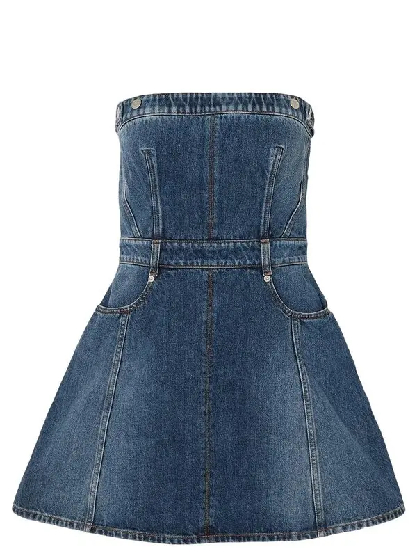 Alexander McQueen Strapless Denim Mini Dress - Mid Denim