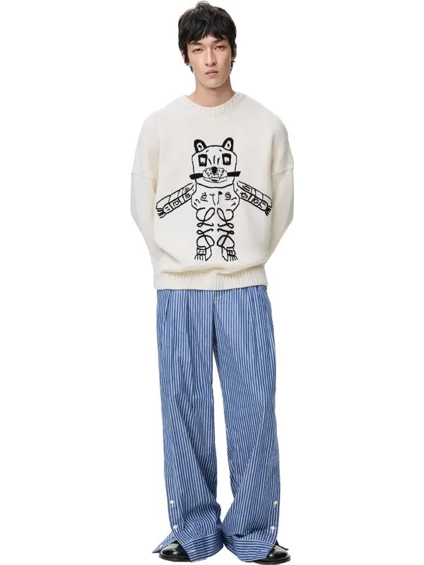 Loewe Lucky Cat And Anagram Embroidered Sweater - White/black