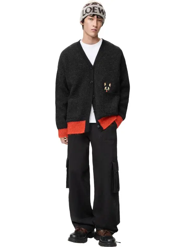 Loewe Cardigan In Mohair Blend - Black/orange