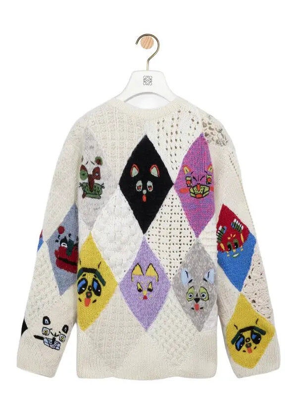 Loewe Sweater In Wool With Futurist Cat Embroidery - Multicolor