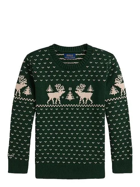 Polo Ralph Lauren Long Sleeve Intarsia Reindeer Sweater Coverall - Green Combo