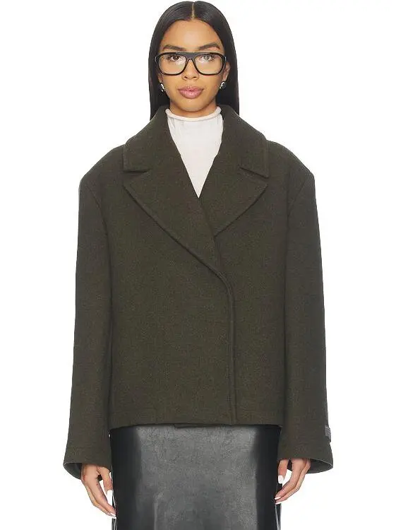 EAVES Osk Manteco Wool Cropped Pea Coat - Moss