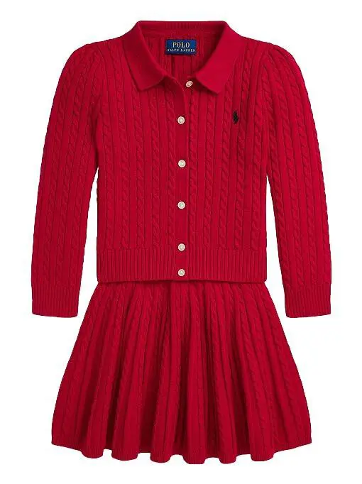 Polo Ralph Lauren Cable Knit Cardigan With Skirt - Red & Navy