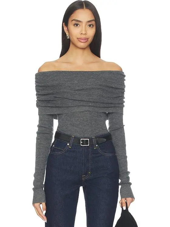 Susana Monaco Light Merino Off Shoulder Sweater - Melange Grey