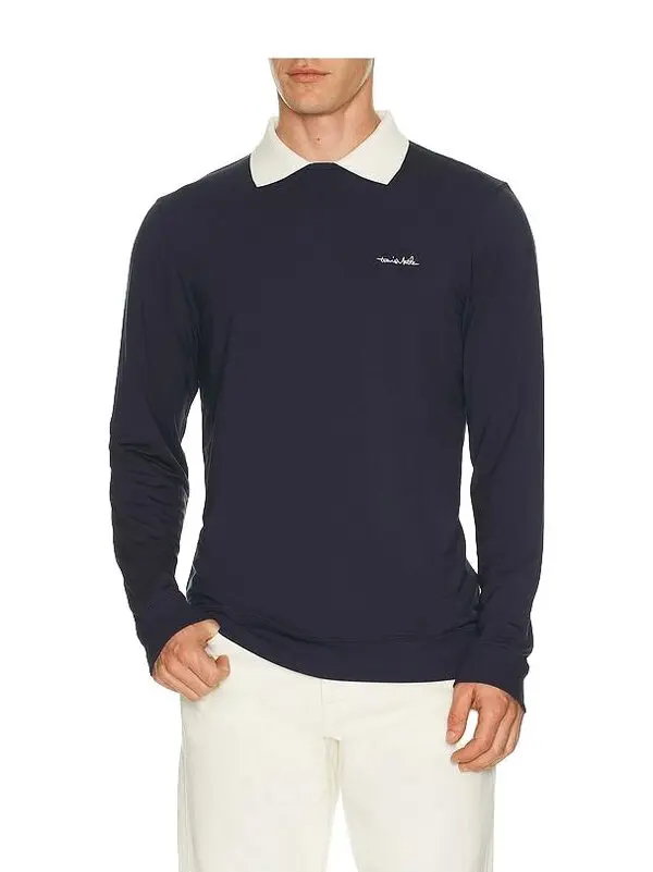 Travis Mathew Amenities Collar Long Sleeve Polo Sweatshirt In Navy - Total Eclipse