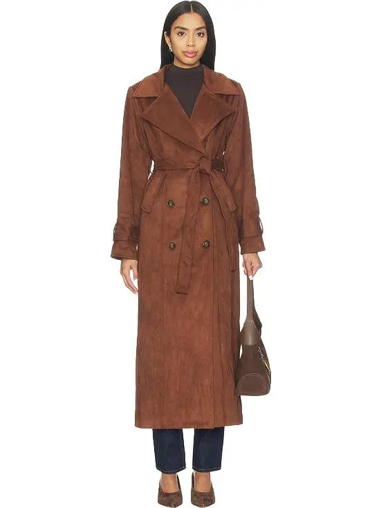 SNDYS Sutton Faux Suede Trench Coat - Mocha