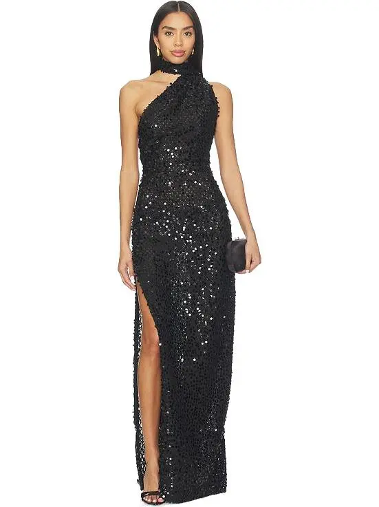 Misha Collection The Nicolette Crochet Sequin Dress - Black