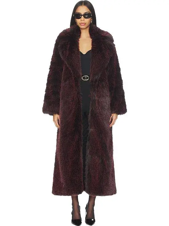 Alice + Olivia Marvin Faux Fur Coat - Black & Merlot