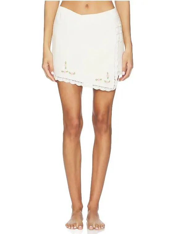 For Love & Lemons Phoebe Knit Mini Skirt - Cream & White