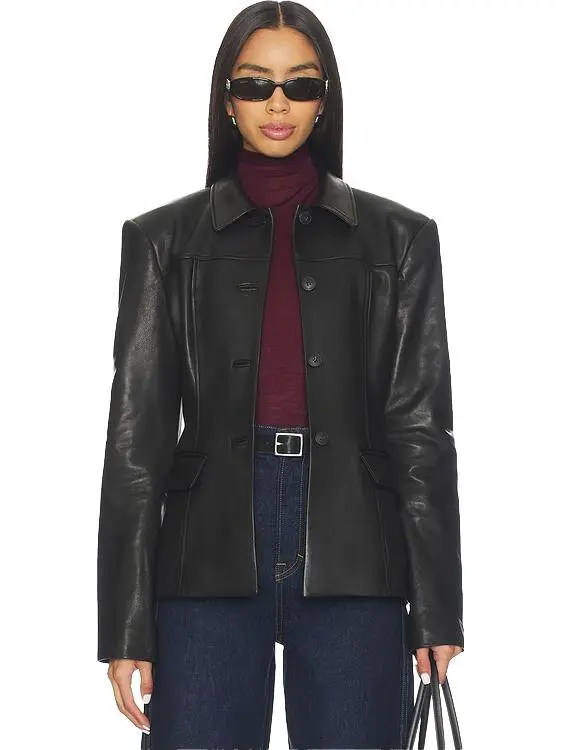 EAVES X Coco Aina Leather Cinched Jacket - Black