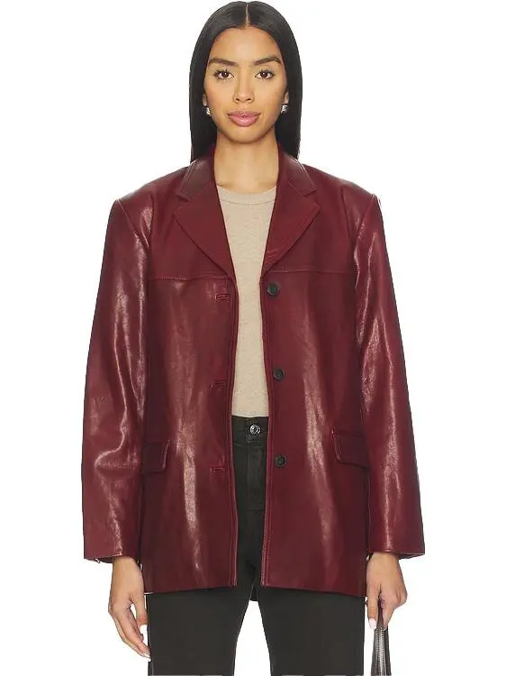 EAVES X Coco Aroa Leather Blazer Jacket - Beet Red