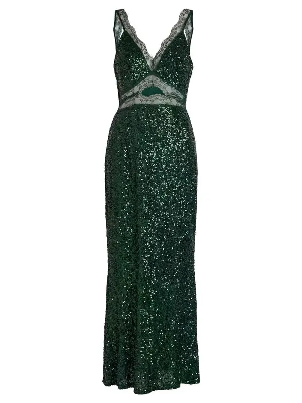 NEVER FULLY DRESSED Sequin Lace-detail Midi Dress - Green