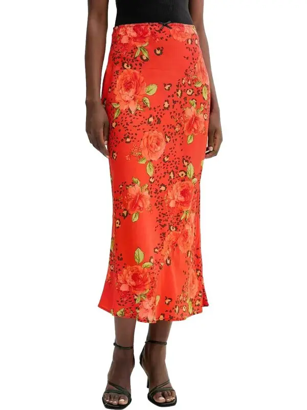 NEVER FULLY DRESSED Floral-print Midi Skirt - Red