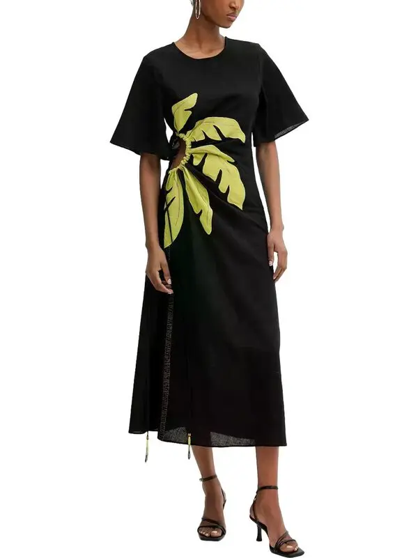 NEVER FULLY DRESSED Leaf Cut-out Midi Dress - Black