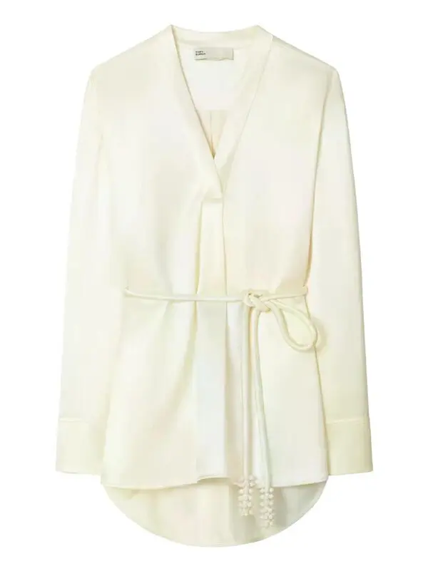 Tory Burch V-neck Blouse With Tie Detail - Neutrals