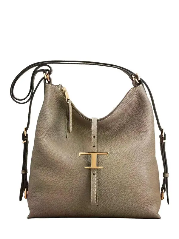 TOD'S T Buckle Leather Shoulder Bag - Grey