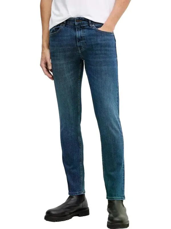 BOSS Cotton Jeans With Logo Patch - Blue