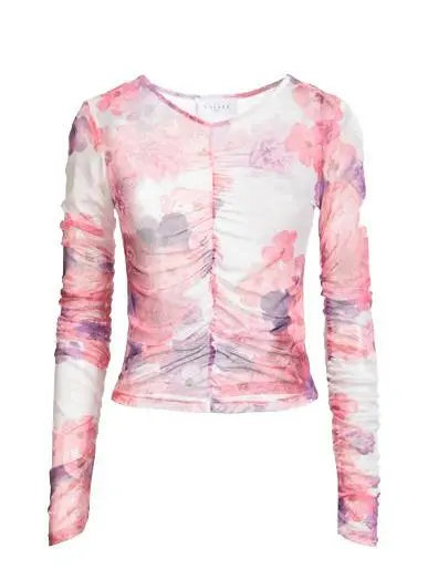 GAELLE PARIS Floral-print Tulle Top - Fuchsia
