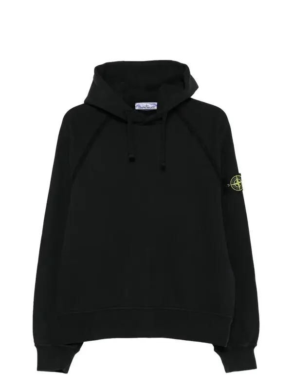 Stone Island Brushed Organic Cotton Fleece Hoodie - Black
