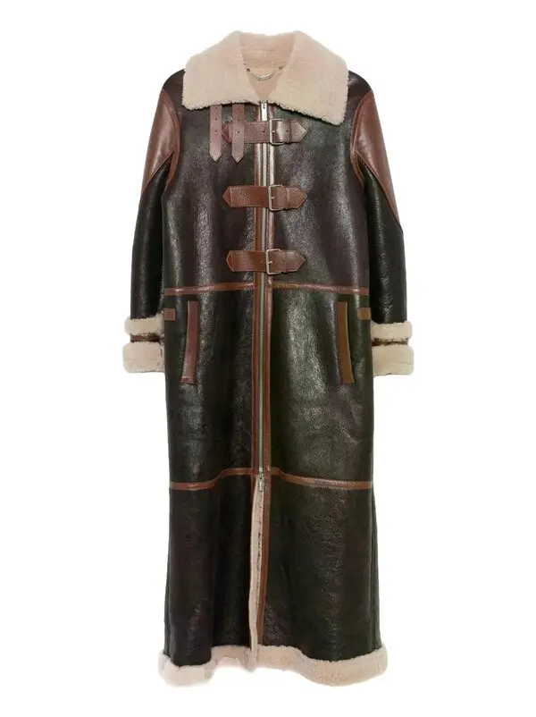 Blumarine Buckle-fastening Shearling Coat - Brown