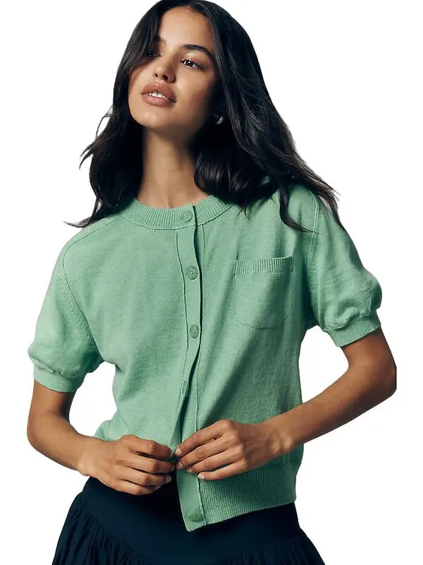 Maeve Short-sleeve Crew-neck Cardigan Sweater - Green