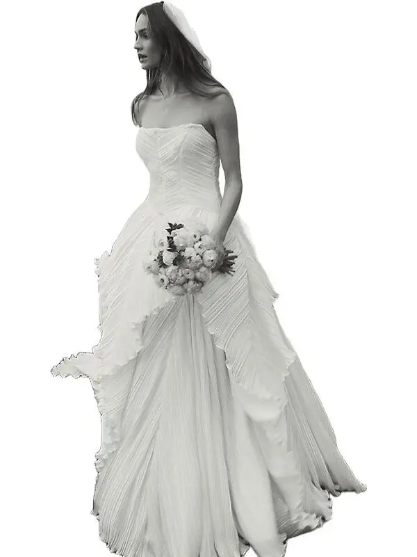 Bhldn Strapless Pleated Fit & Flare Gown - White Dahlia