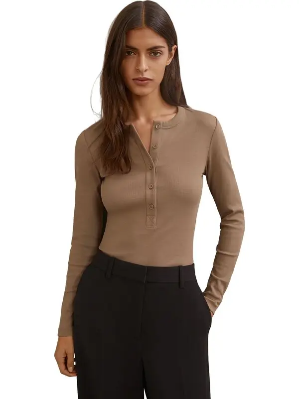 REISS Rina Stretch-cotton Top - Taupe Brown