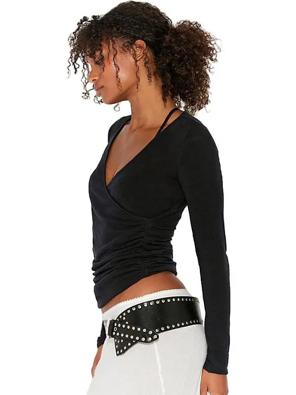 Free People We The Free Peppermint Long Sleeve Top - Black