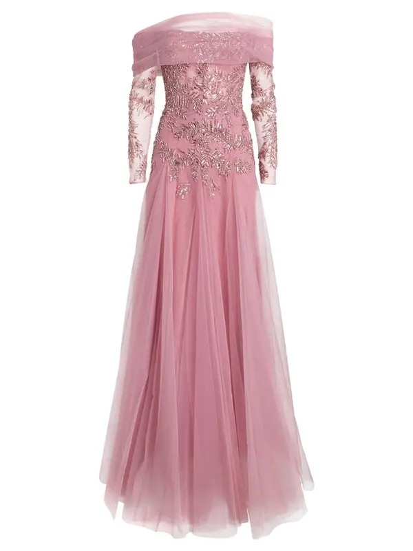 Zuhair Murad Tulle Embellished Off-the-shoulder Gown - Pink