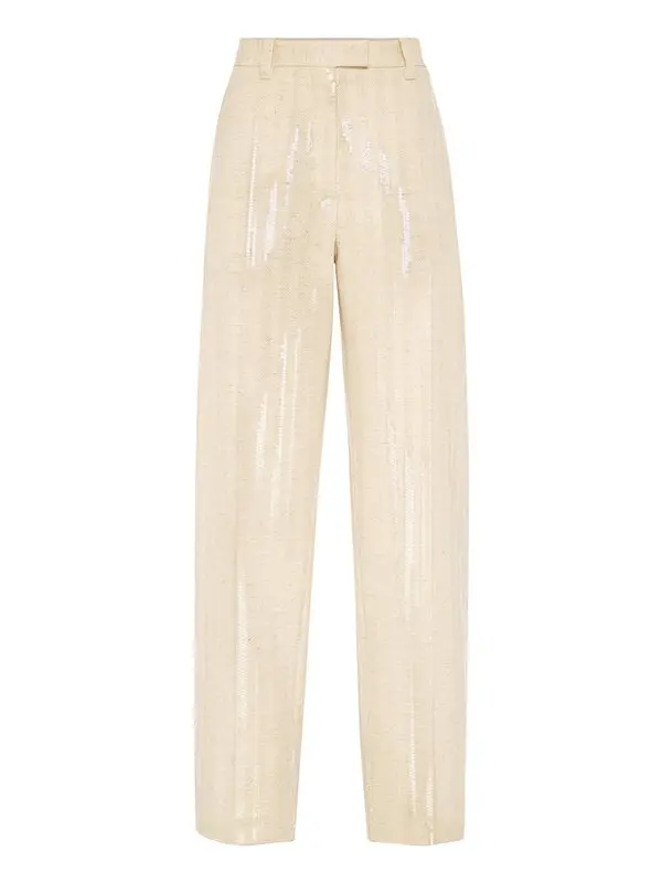 Brunello Cucinelli Wool-cashmere Dazzling Chevron Trousers - Yellow