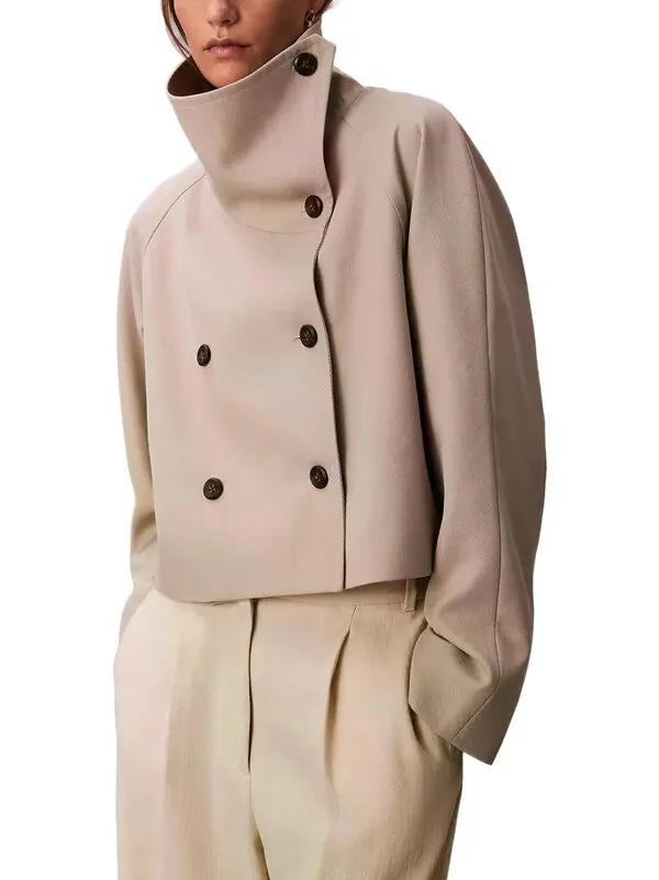 Calvin Klein Buttoned High-neck Coat - Neutrals