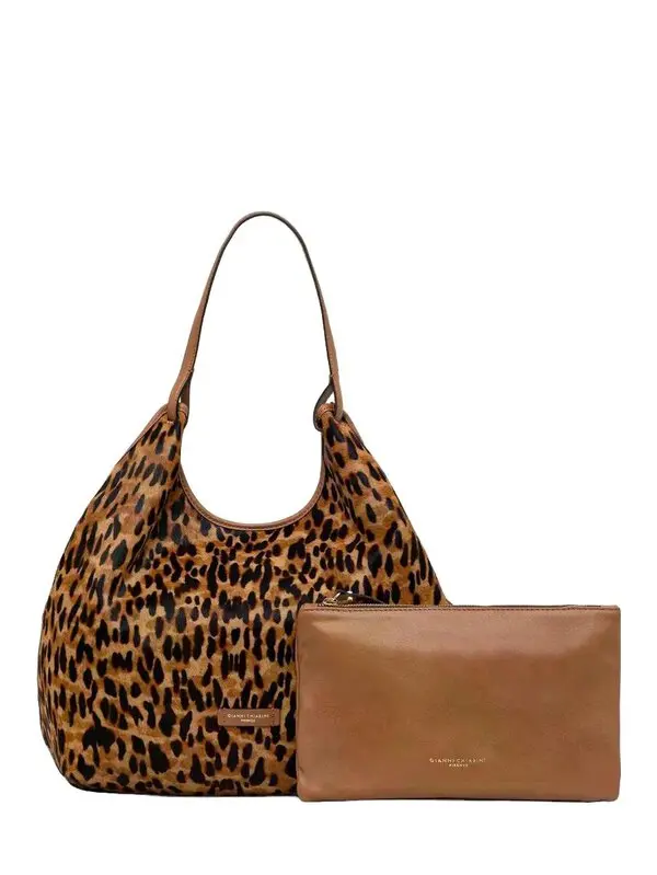 GIANNI CHIARINI Leopard-print Tote Bag With Pouch - Brown