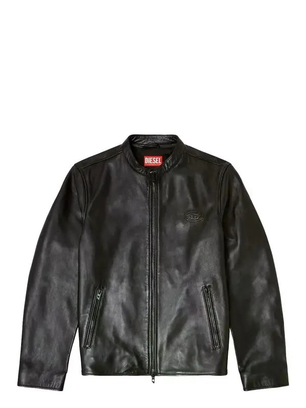Diesel Logo-embossed Leather Jacket - Black