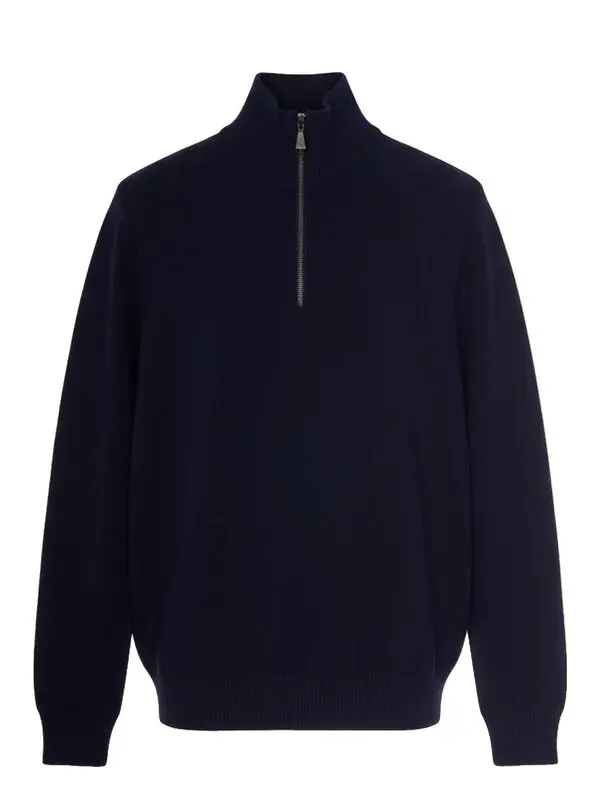 Alpha Studio Quarter Zip Cashmere Sweater - Blu Notte