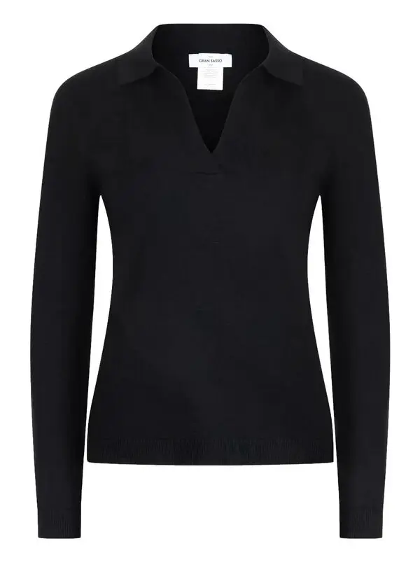 GRAN SASSO V-neck Collared Jumper - Black