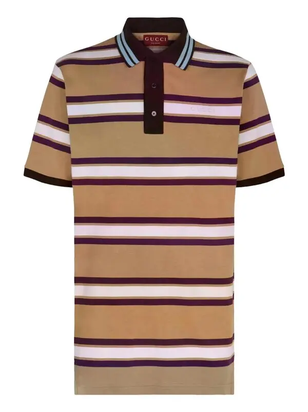 Gucci Striped Ribbed-collar Polo Shirt - Brown