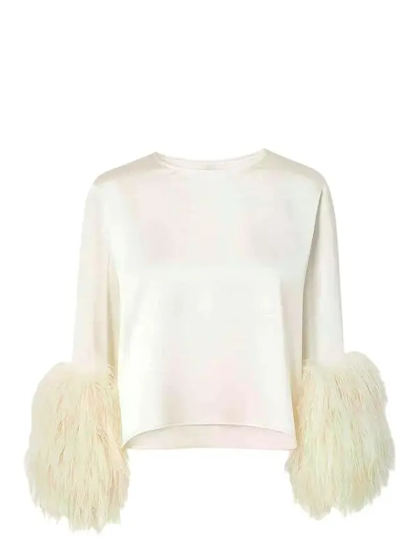 Lapointe Ostrich Feather Cuff Blouse - Neutrals