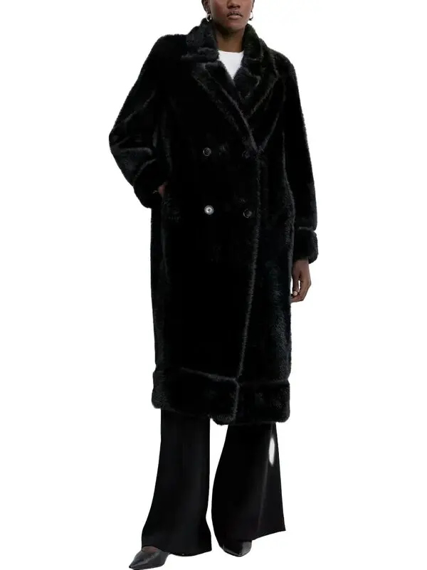 TWINSET Double-breasted Faux Fur Coat - Black