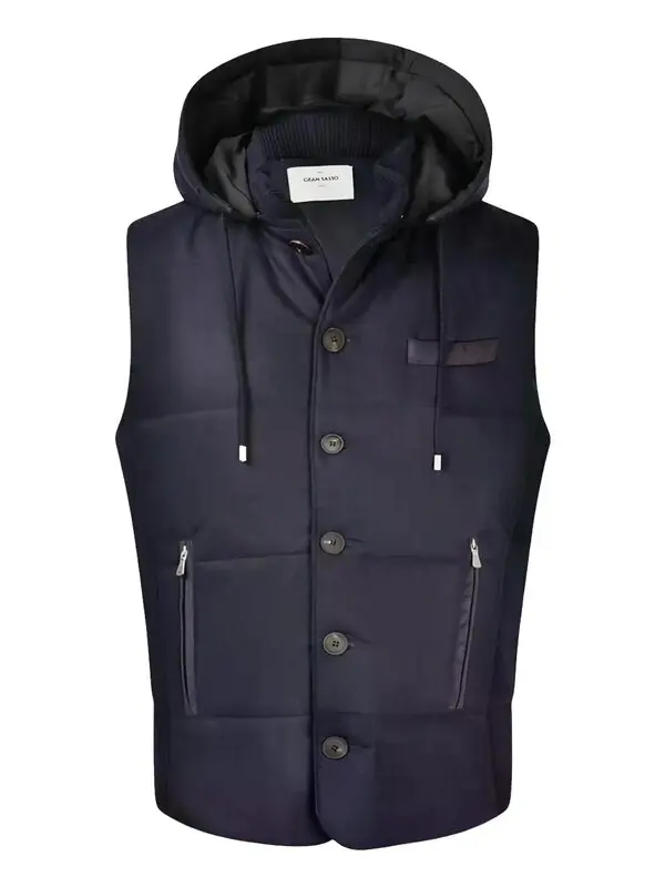 GRAN SASSO Button-fastening Gilet With Hood - Blue