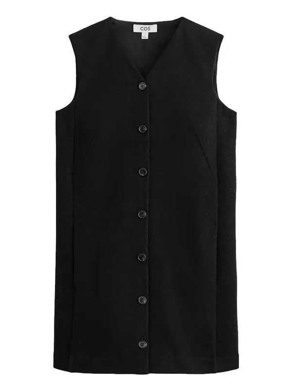 Cos Merino Wool Buttoned Shift Mini Dress - Black