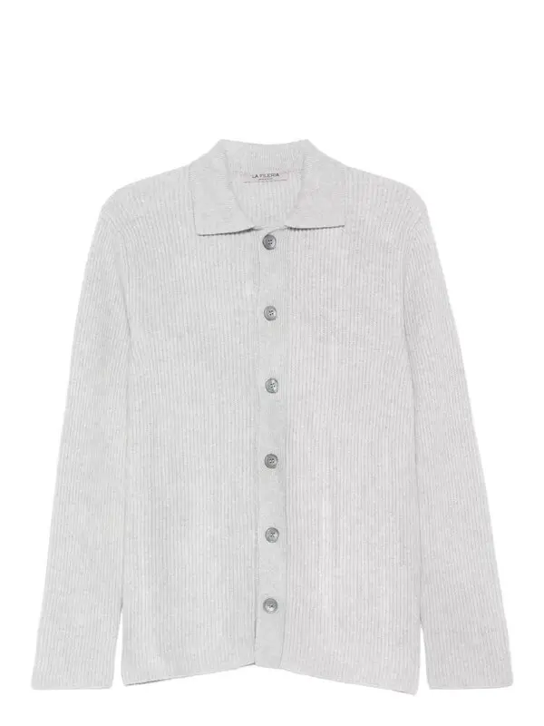 FILERIA Ribbed Knit Buttoned Cardigan - Grey