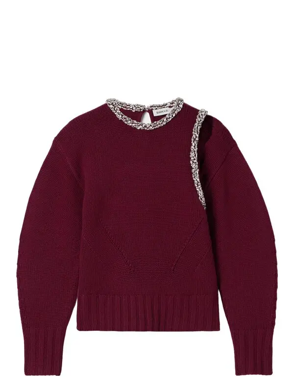 Simkhai Monroe Cutout Crystal-embellished Wool-blend Sweater - Burgundy