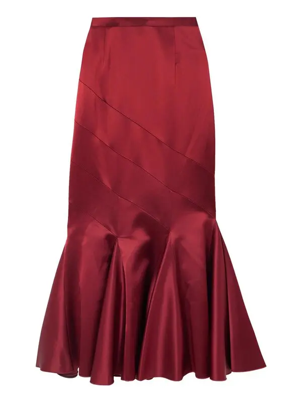 VIOLANTE NESSI Gentileschi Pleated Paneled Satin Maxi Skirt - Burgundy