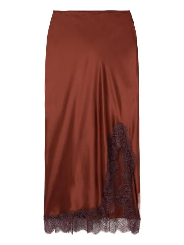 LA LIGNE Lace-trimmed Silk-satin Midi Skirt - Burgundy